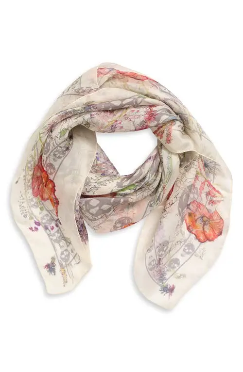 Alexander Mcqueen Spider Floral Silk Twill Chiffon Scarf - Ivory